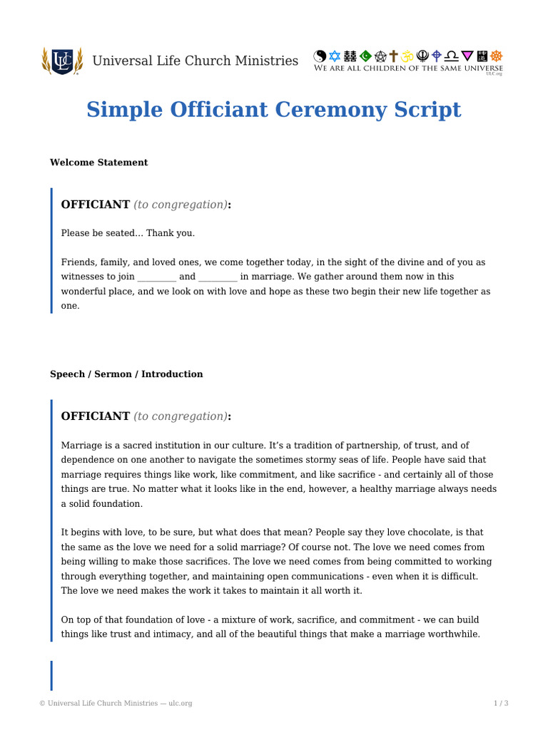 Officiant Wedding Script (Simple) | PDF | Religion & Spirituality ...