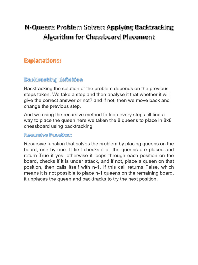 N queens problem | PDF | Theoretical Computer Science | Computer Programming