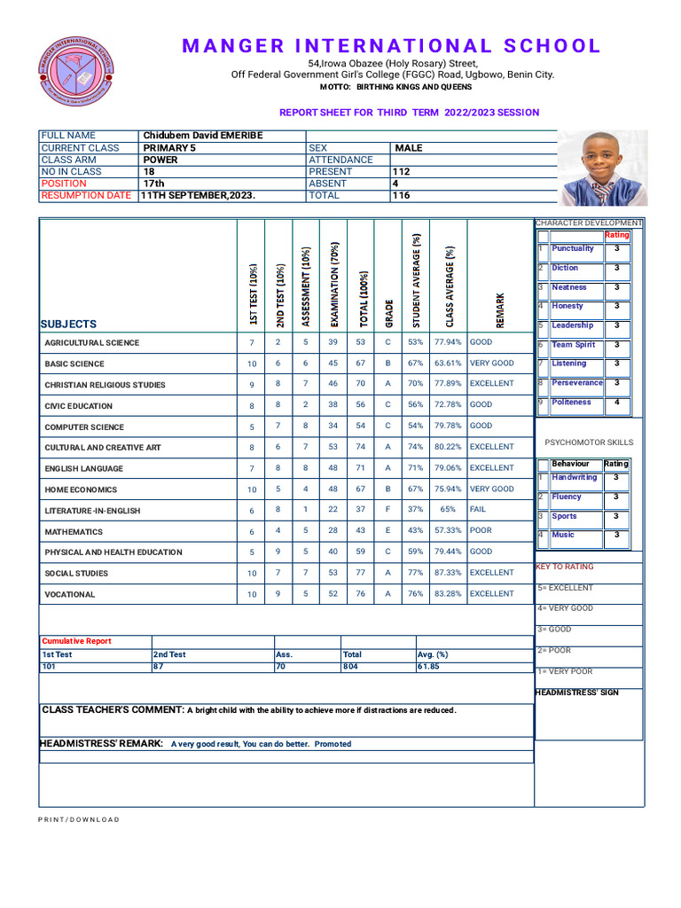 Primary Result Templatef | PDF
