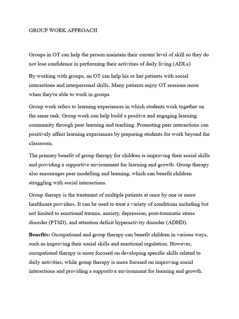 Group Work Approach | PDF | Psychotherapy | Occupational Therapy