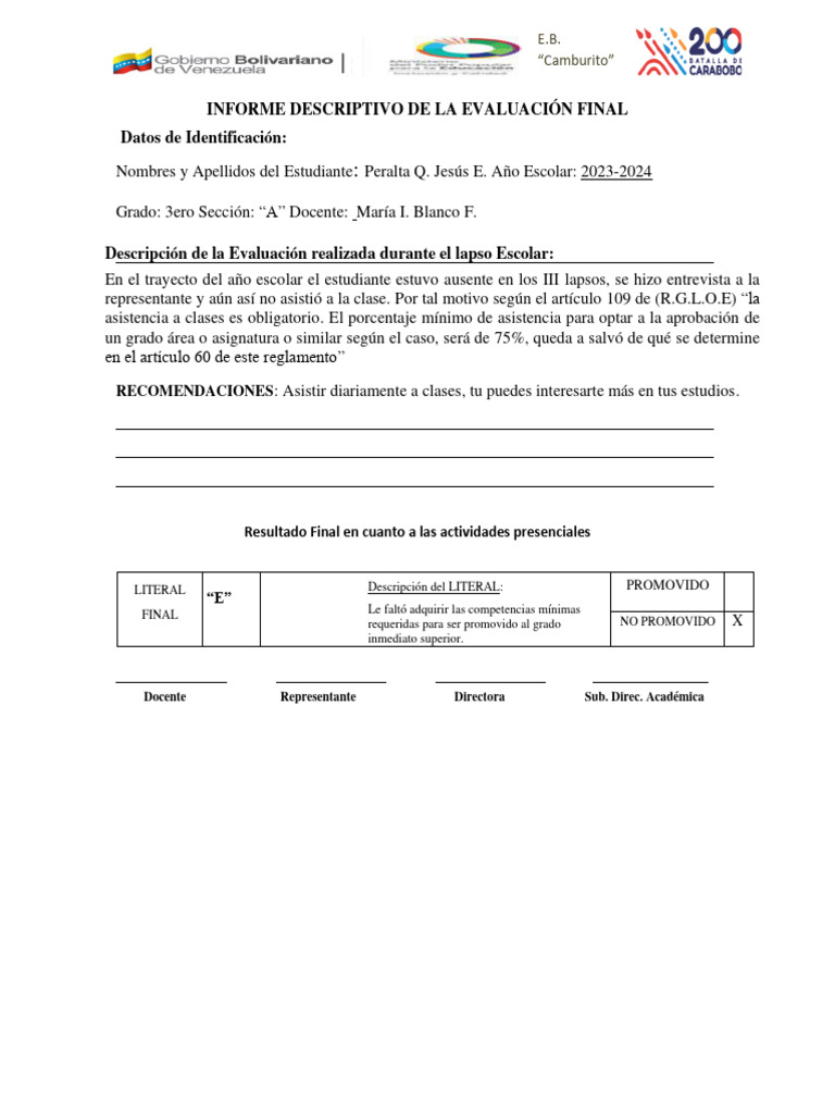 INFORME DESCRIPTIVO DE LA EVALUACIÓN FINAL 2do ASI | PDF