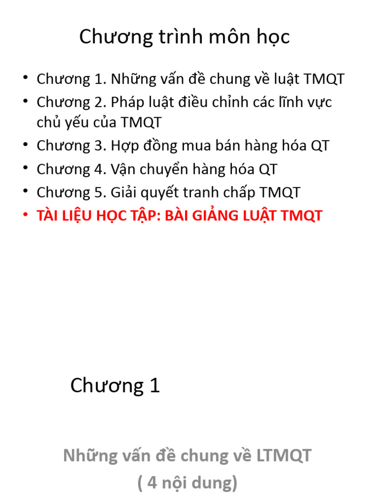Chuong 1. Tong Quan Ve Luat Thuong Mai QT | PDF