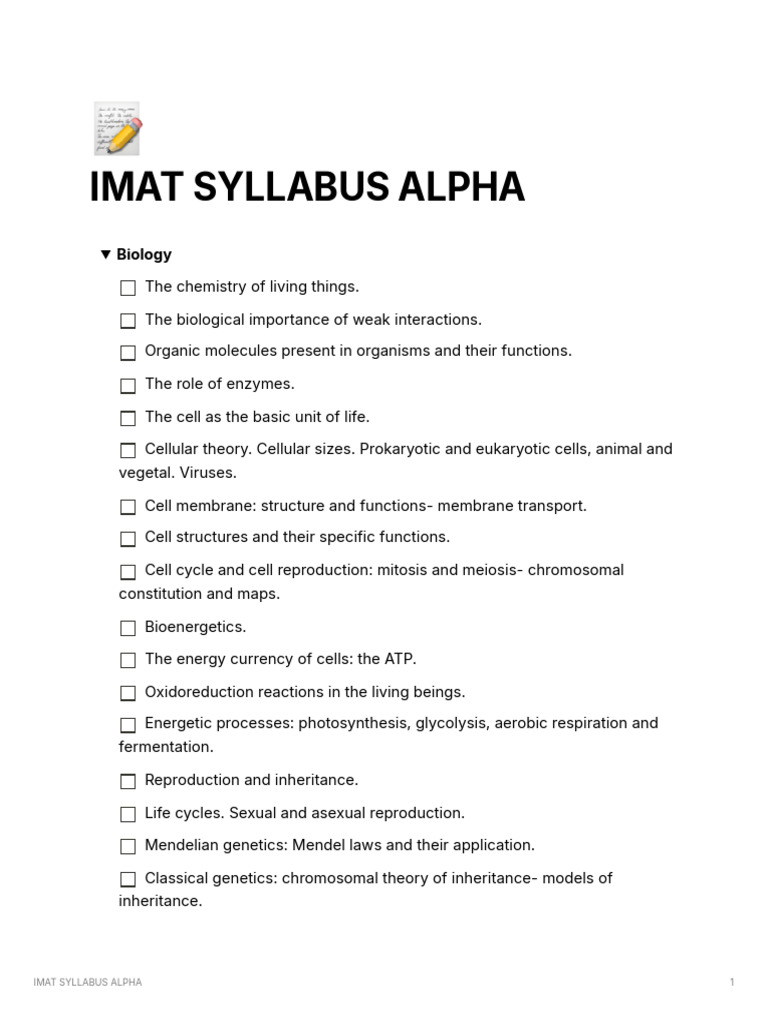 IMAT ALPHA SYLLABUS | PDF | Genetics | Trigonometric Functions