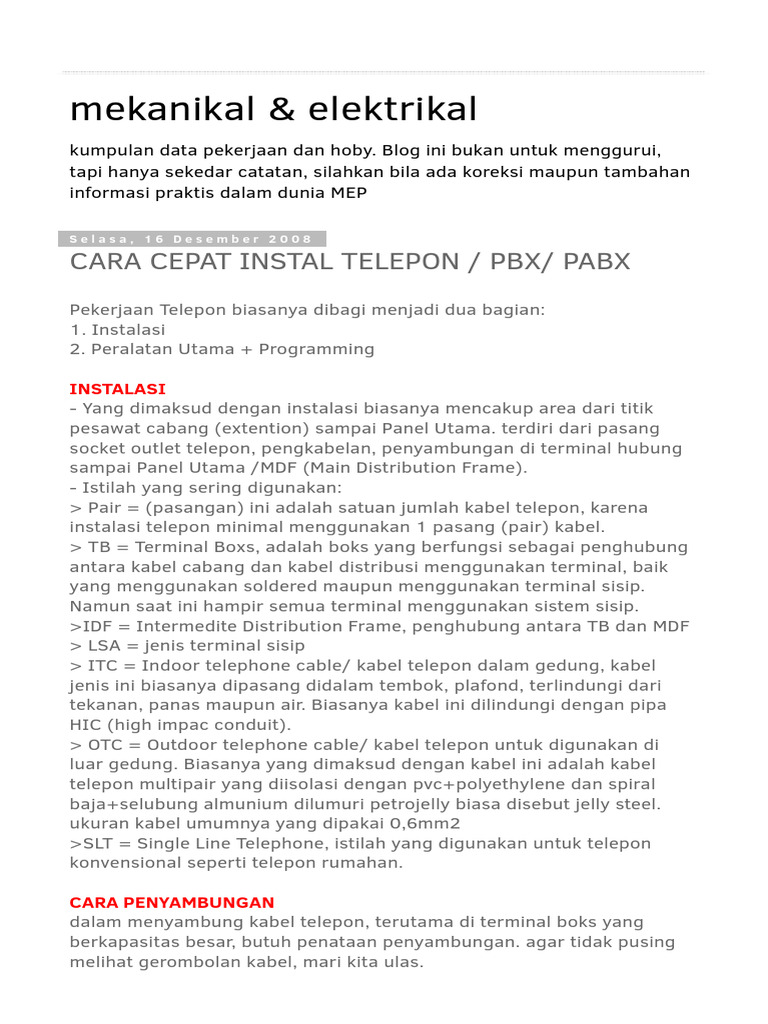 Cara Cepat Instal Telepon PBX Pabx - HTML | PDF
