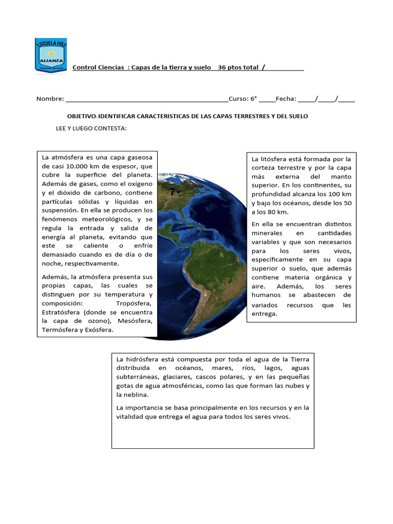 Capas Terrestres y Suelo: Guía 6° Grado | PDF | Tierra | Suelo