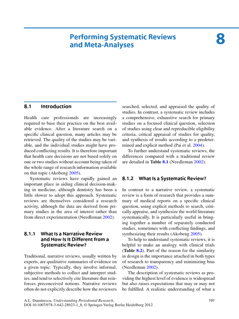 2012 BC Performing Systematic Reviews and Meta-Analyses | PDF | Meta Analysis | Systematic Review
