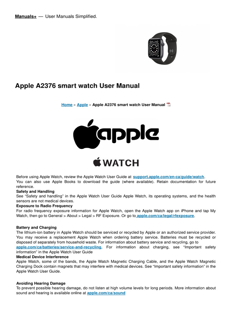 A2376 Smart Watch Manual | PDF | Apple Watch | Electromagnetic Interference