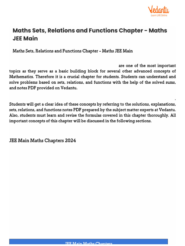 Maths Sets, Relations and Functions Chapter - Maths JEE Main | PDF