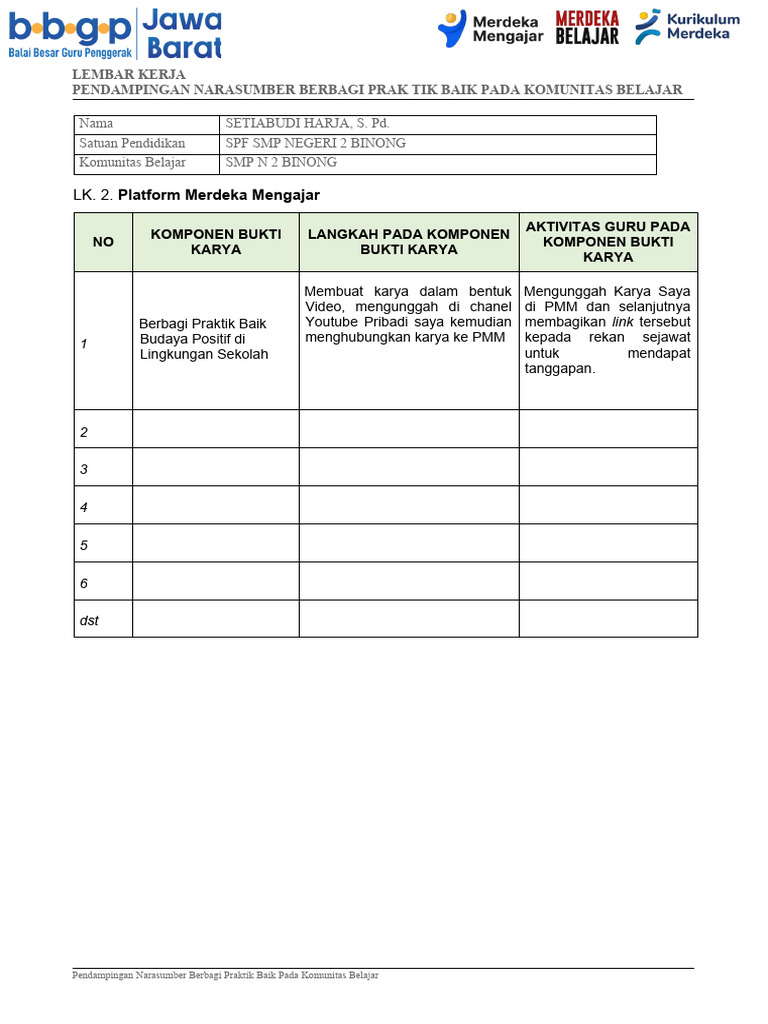 LK 2. Platform Merdeka Belajar SBH | PDF