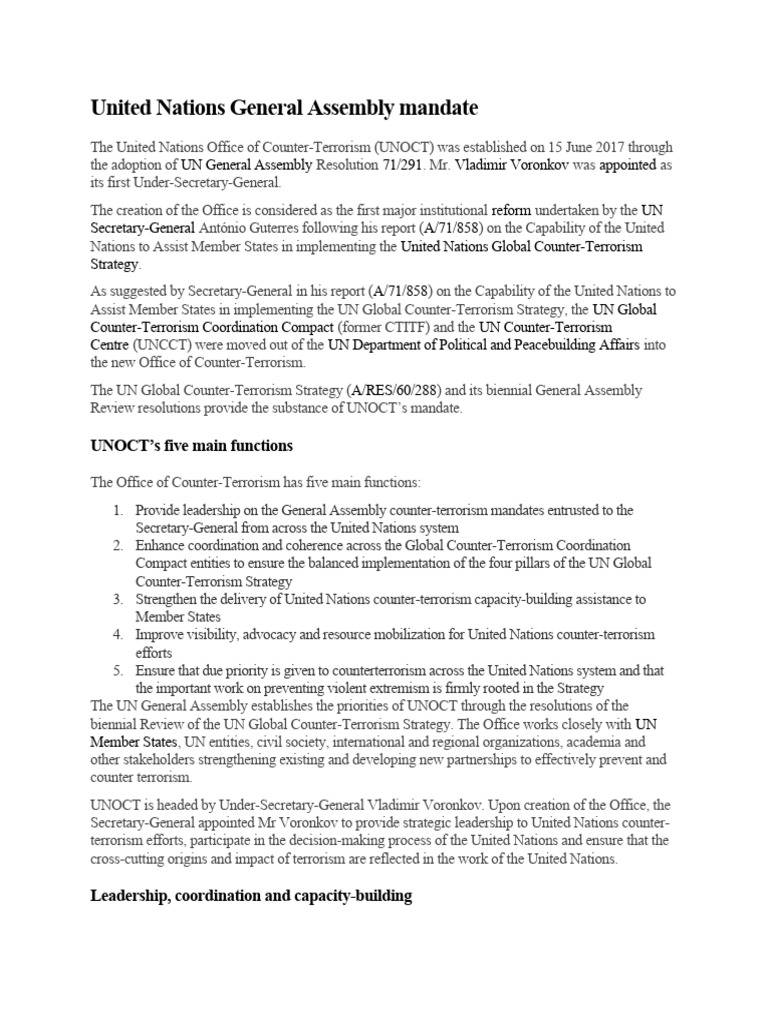 UN Counter-Terrorism Office Overview | PDF | United Nations ...
