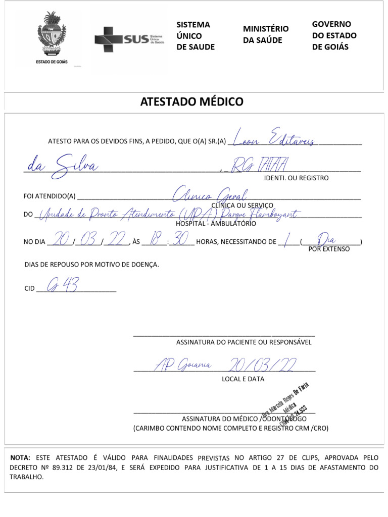 Atestado Médico para Afastamento do Trabalho | PDF | Sistema de saúde ...