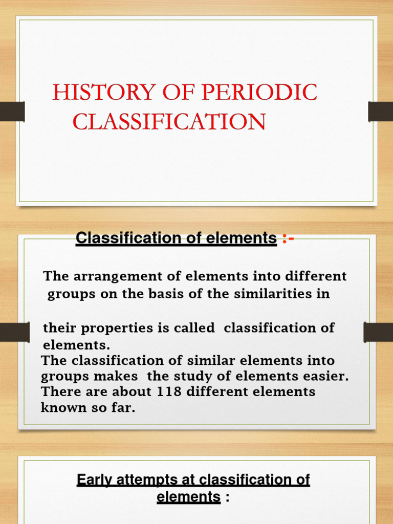 Evolution of Element Classification | PDF | Periodic Table | Chemical ...