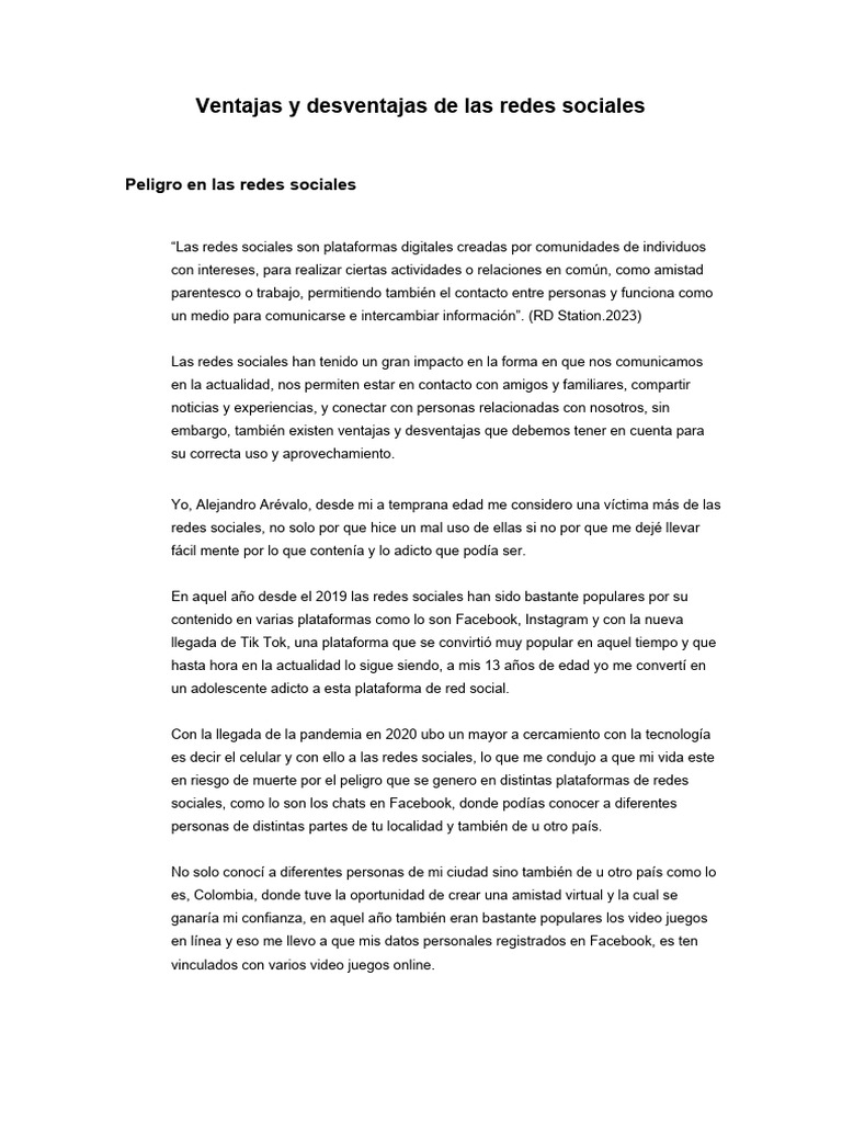 Ventajas y Desventajas de Las Redes Sociales Alejandro | PDF | Servicio ...