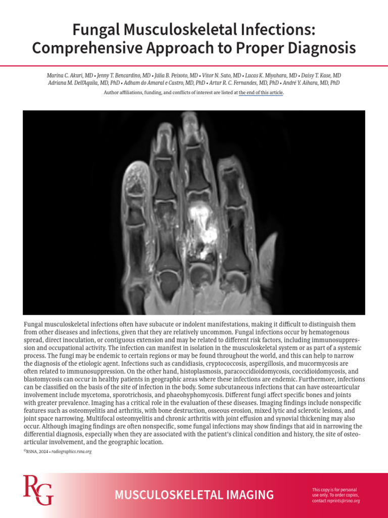 Fungal Musculoskeletal Infections. Comprehensive Approach To Proper ...