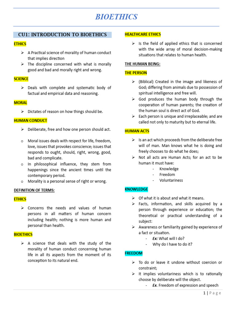Bioethics Notes | PDF | Applied Philosophy