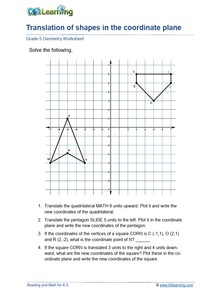 Grade 5 Translation of Shapes in The Coordinate Plane B | PDF | Science ...