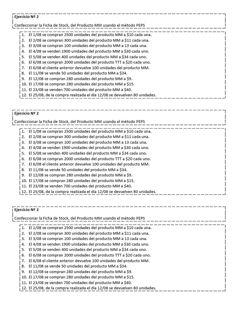 Ejercicio #2 Mètodo PEPS | PDF