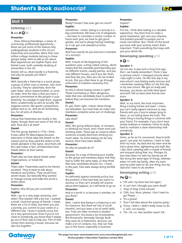 B2 Student S Book Audioscript Pdf Fraternities And Sororities