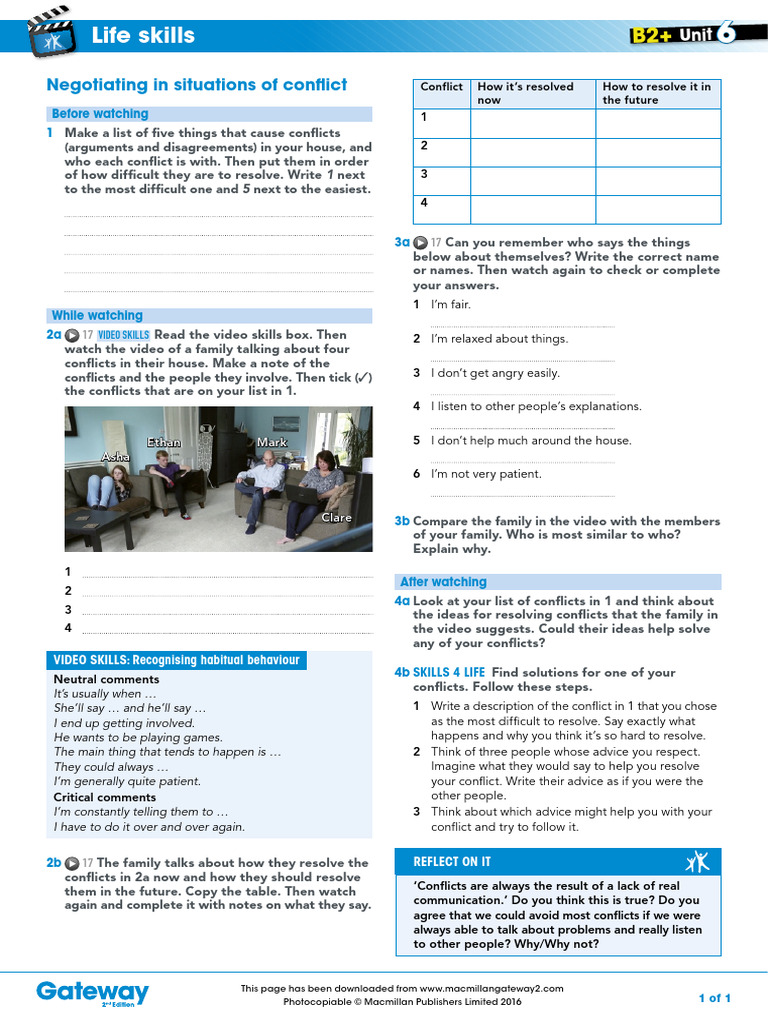 B2+ UNIT 6 Life Skills Video Worksheet | PDF | Cognition ...