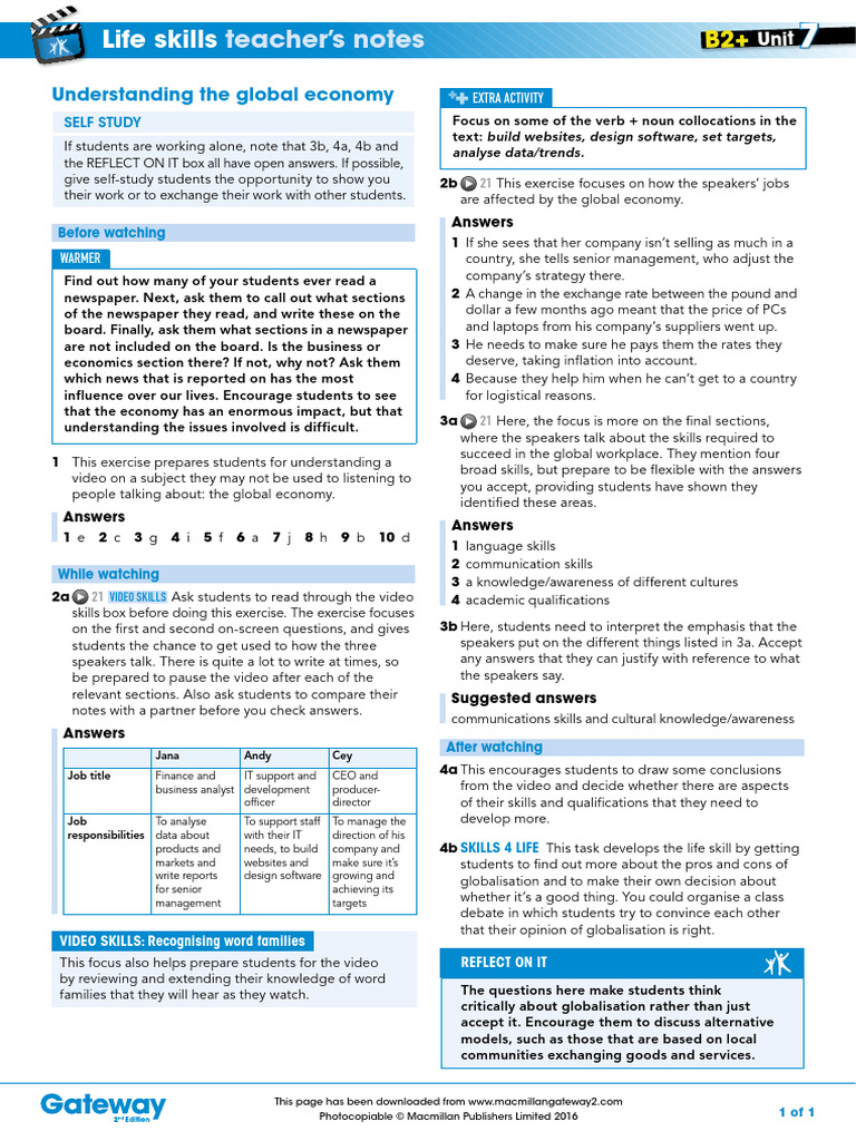 B2+ UNIT 7 Life Skills Video Teacher's Notes | PDF | Knowledge | Human ...