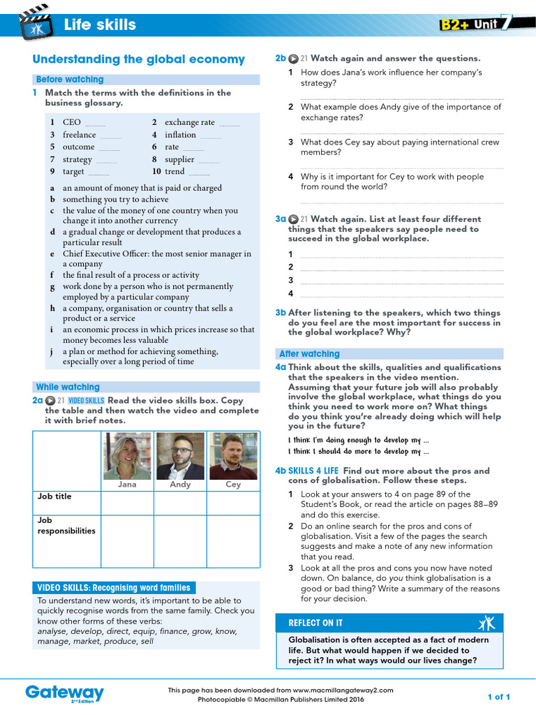 B2+ UNIT 7 Life Skills Video Worksheet | PDF | Money | Exchange Rate