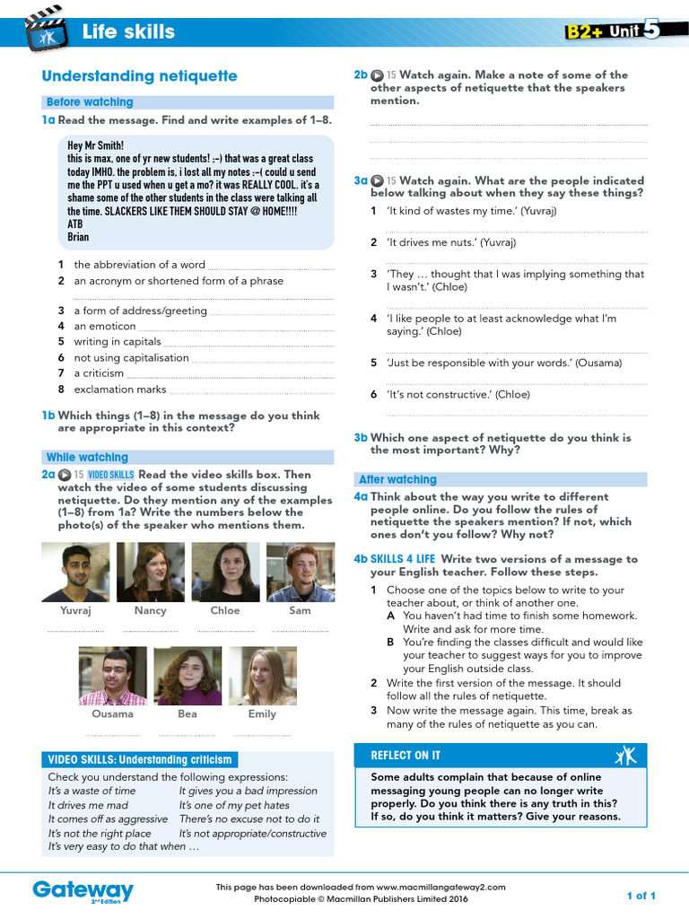 B2+ UNIT 5 Life Skills Video Worksheet | PDF | Human Communication