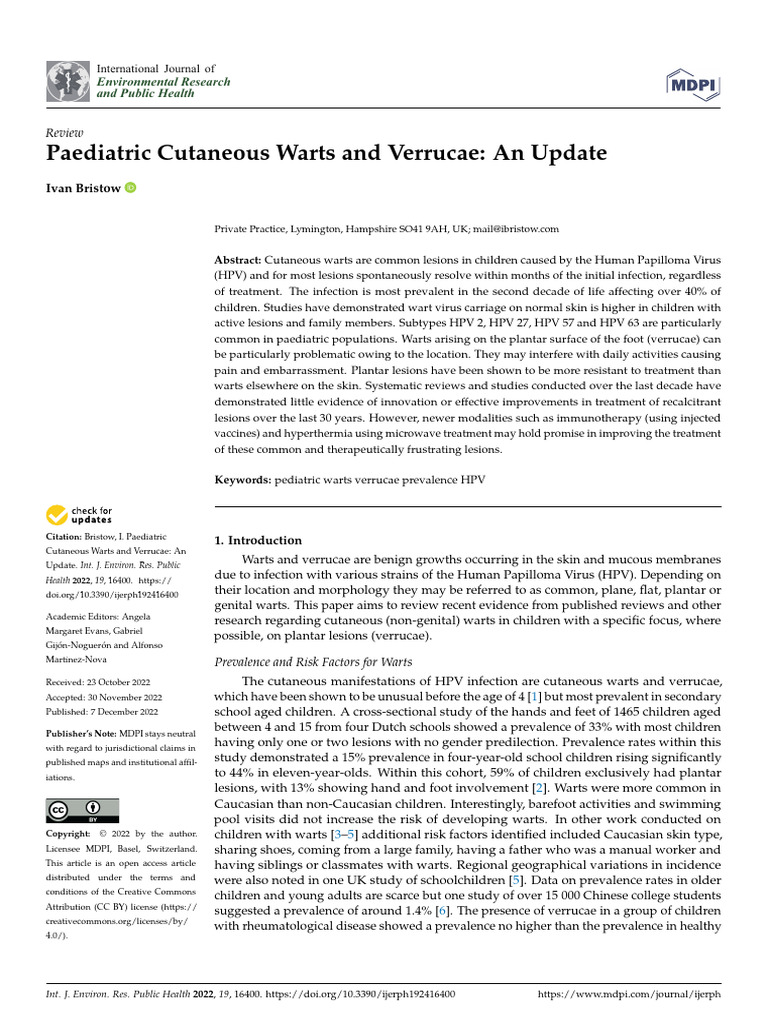 Paediatric Cutaneous Warts and Verrucae. An Update (2022) | PDF ...