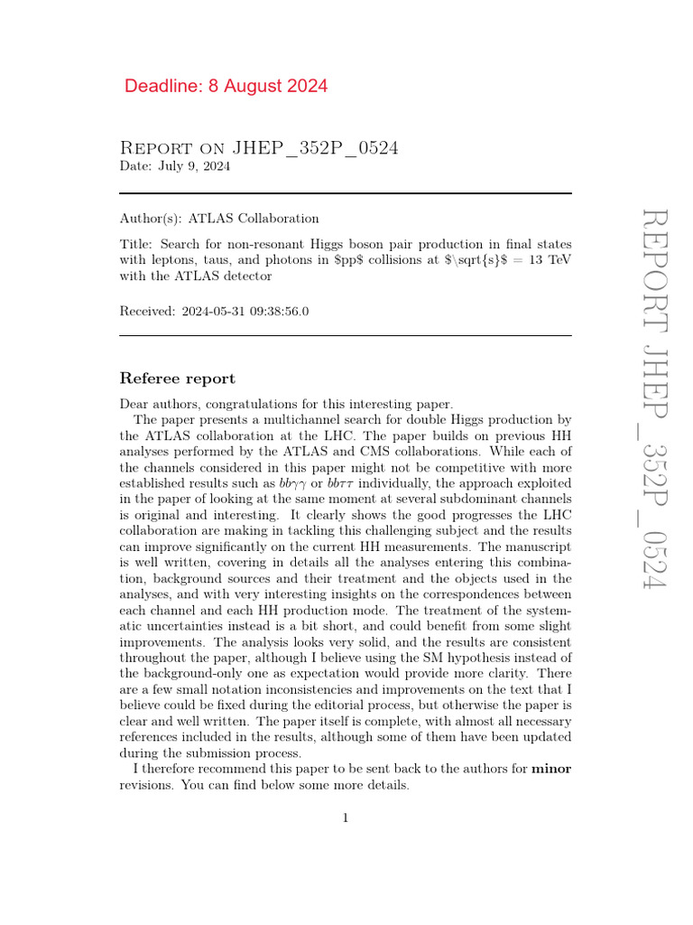 Jhep 352P 0524 Edrep025080724 | PDF | Atlas Experiment | Higgs Boson