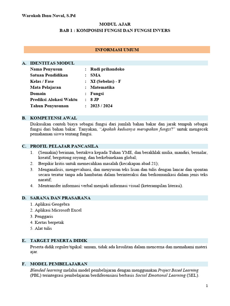 Matematika 12 BAB 1 Transformasi Fungsi | PDF