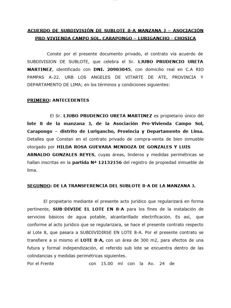 Subdivisión de Sublote 8-A en Carapongo | PDF | Finanzas y dinero ...