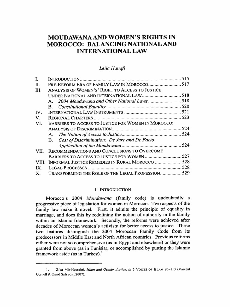 Moudawan and Womens Rights in Morocco - Balancing National and in | PDF | Convention On The ...