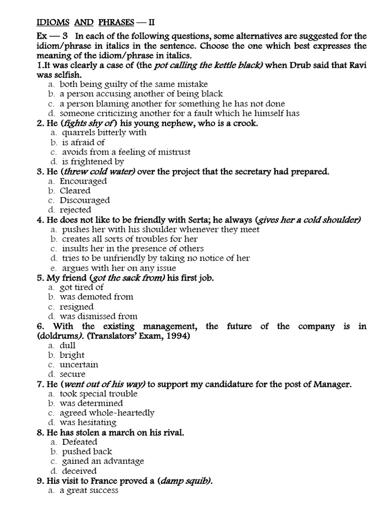 Practice Exercises For Idioms and Phrases - 29-06-2024 | PDF