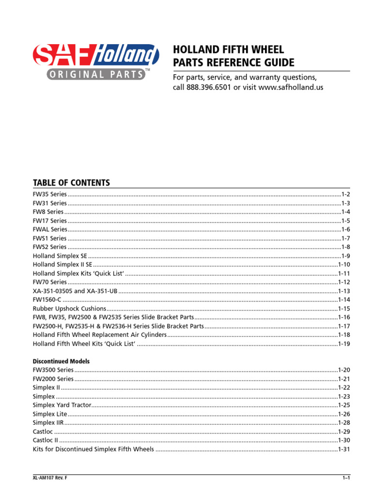 HOLLAND FIFTH WHEEL QUICK REFERENCE GUIDE | PDF