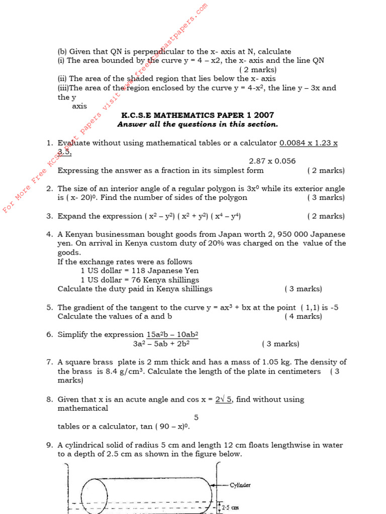 Kcse 2007 Mathematics Questions | PDF | Latitude | Circle