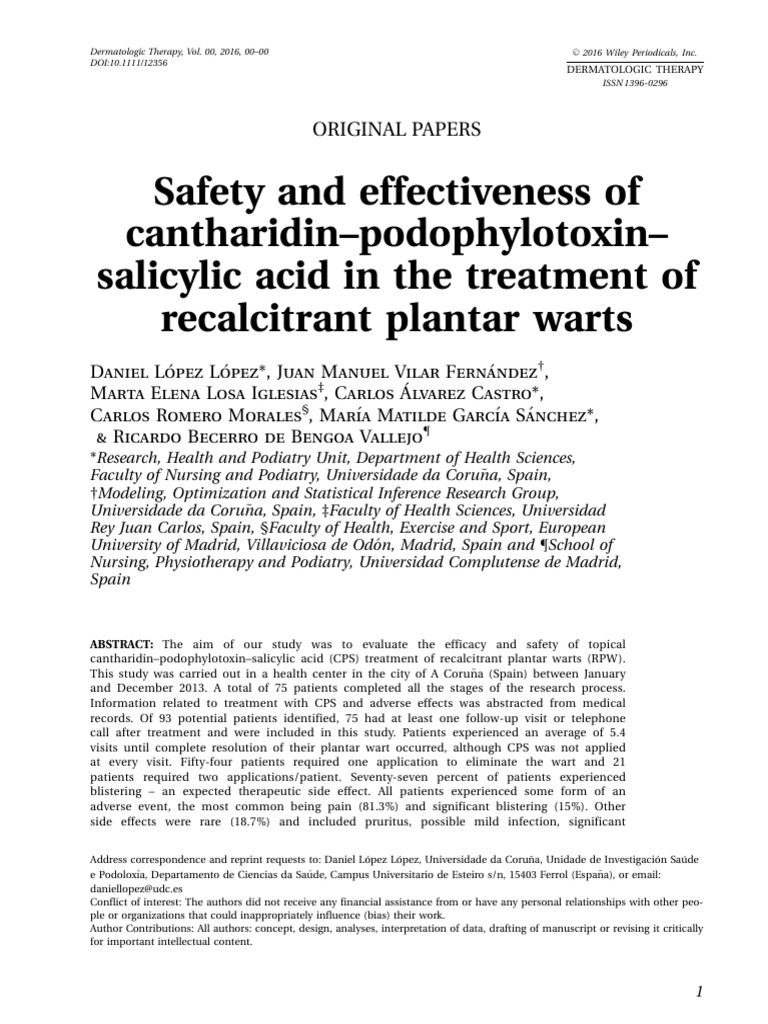 Safety and Effectiveness of Cantharidin-Podophylotoxin-Slicylic Acid in ...