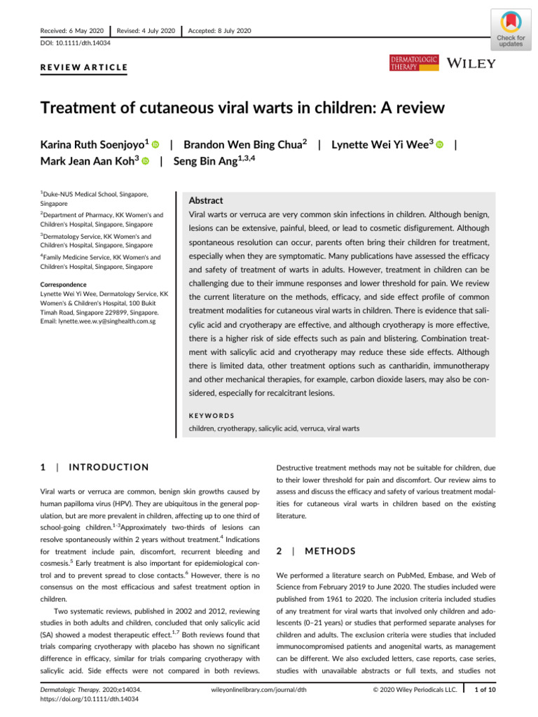 Treatment of cutaneous viral warts in children- A review (2020) | Download Free PDF | Clinical ...