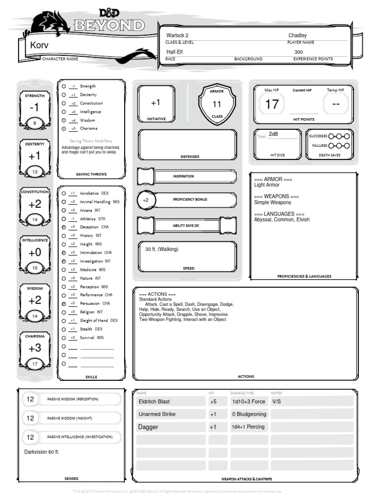 Korv character sheet | PDF | Dungeons & Dragons | D20 System