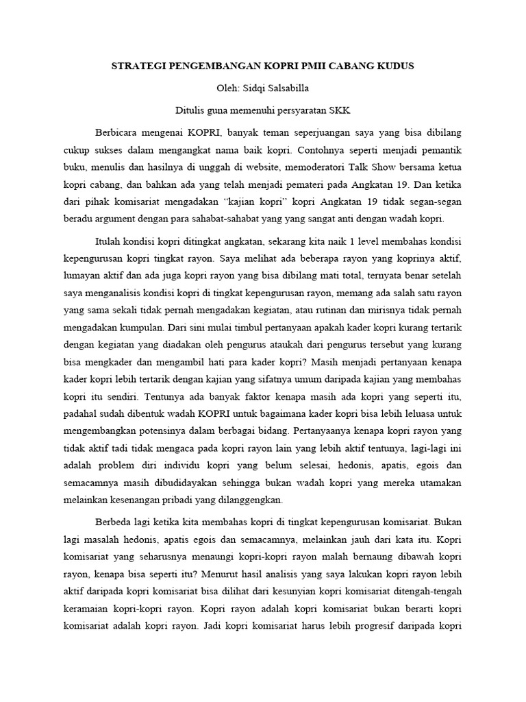 Strategi Pengembangan KOPRI PMII Kudus | PDF