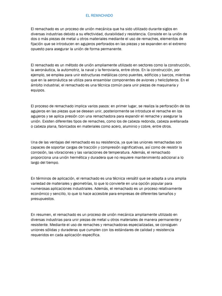 Proceso de Remachado: Unión Mecánica | PDF | Tecnología