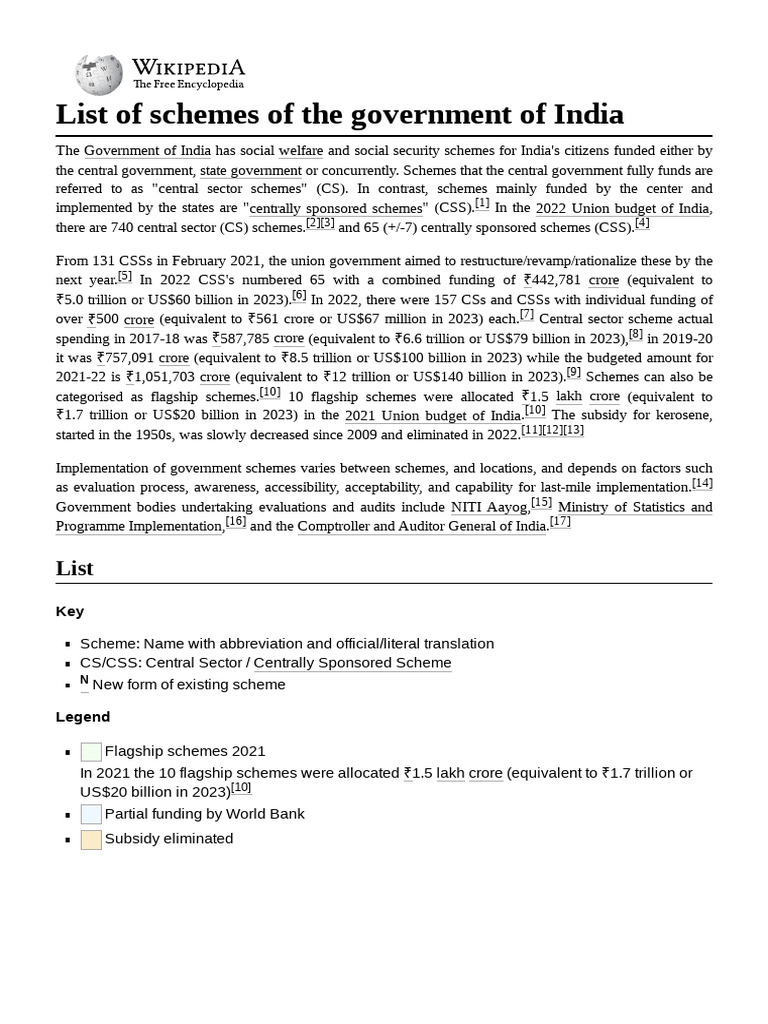 List of Schemes of The Government of India | PDF | Government Of India ...