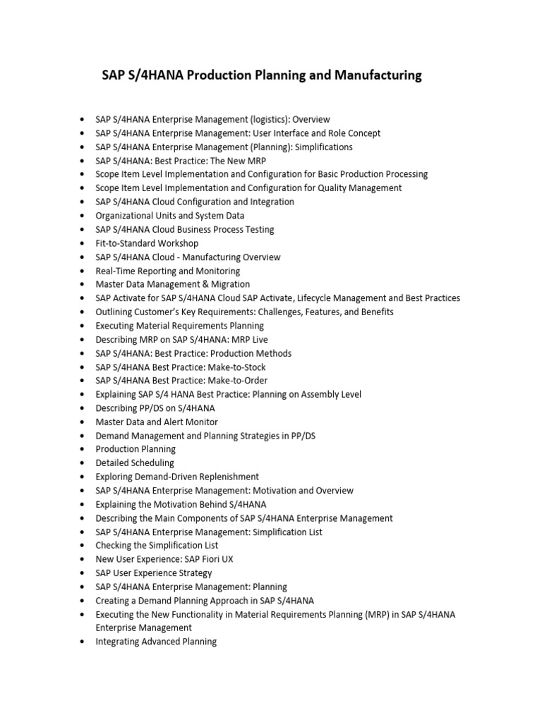SAP S4HANA Production Planning and Manufacturing | PDF | Logistics ...