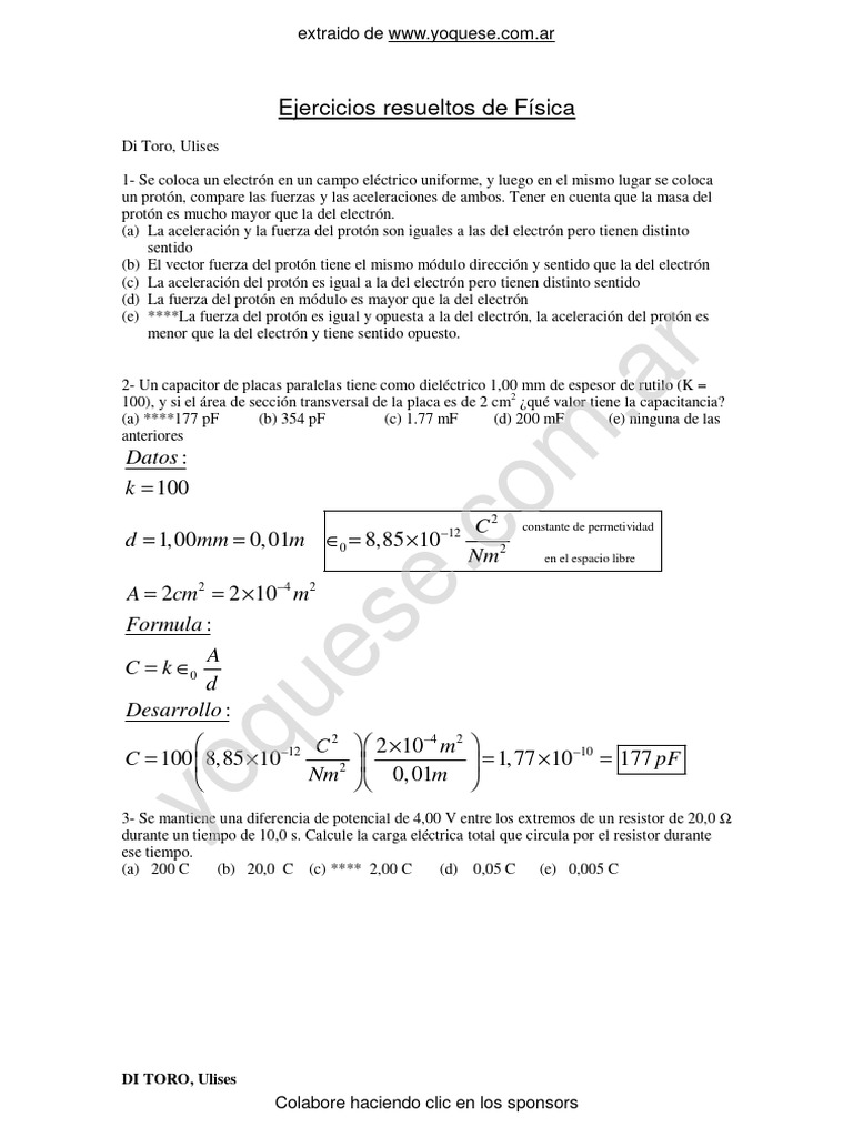 Ejercicios Resueltos de Fisica | PDF | Corriente eléctrica | Campo ...