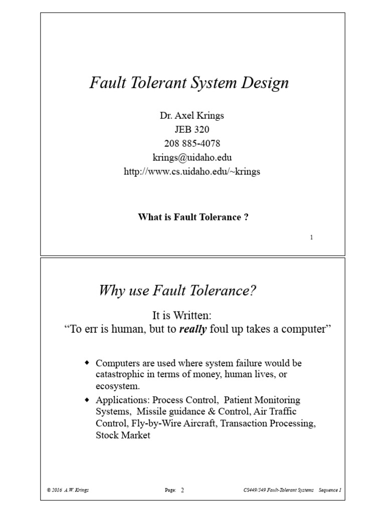Fault Tolerant System Design: Why Use Fault Tolerance? | PDF | Fault Tolerance | Reliability ...