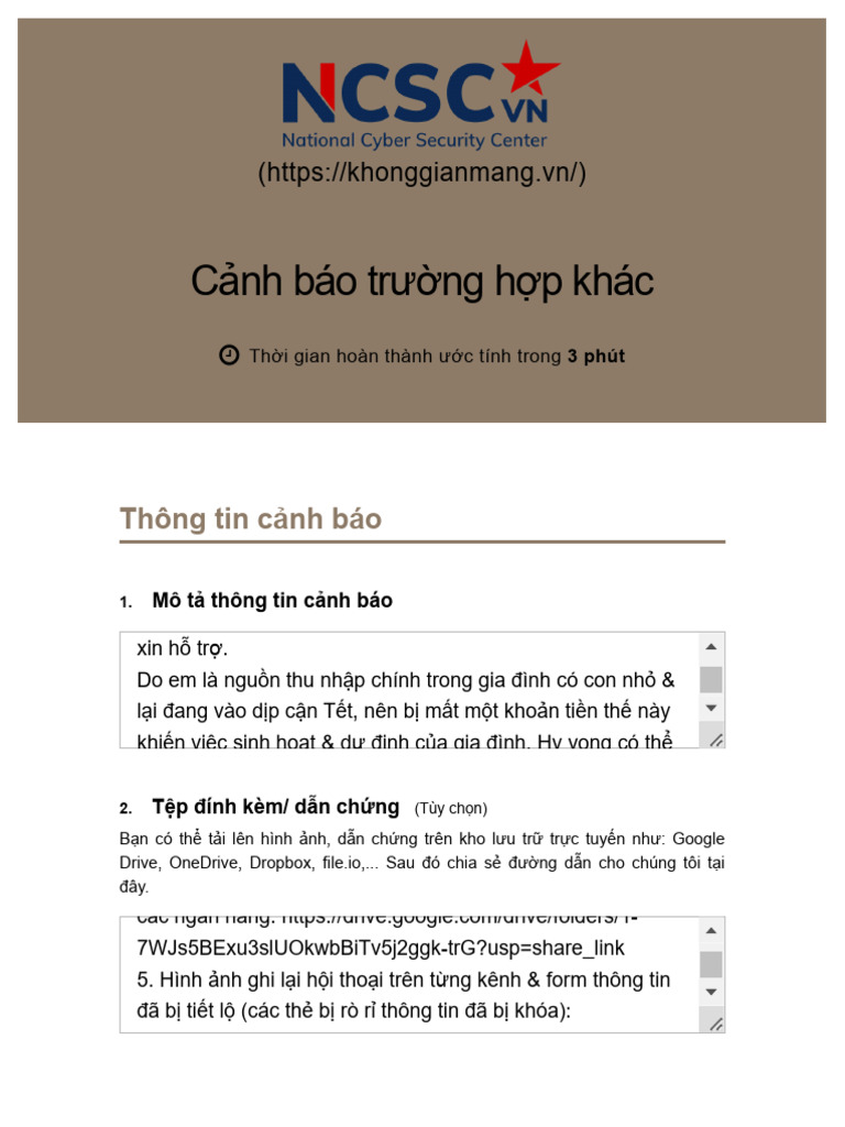 Form Submitted - Cảnh Báo an Toàn Thông Tin - NCSC - 191222 | PDF