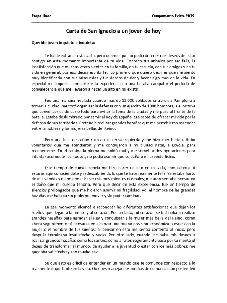 Carta de San Ignacio A Un Joven de Hoy | PDF | Amor