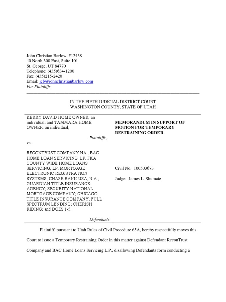 Redacted Memorandum in Support of Motion For Tro.1 | PDF | Deed Of ...