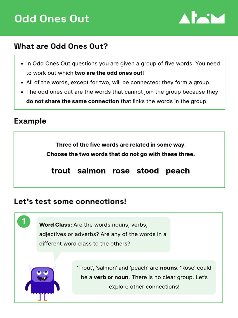 Odd One Out: Verbal Reasoning Guide | PDF | Part Of Speech | Word