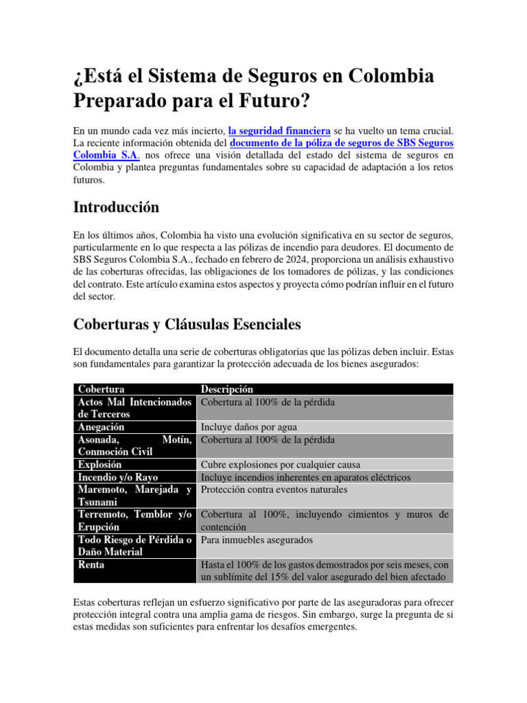 ¿Está El Sistema de Seguros en Colombia Preparado para El Futuro? | PDF ...