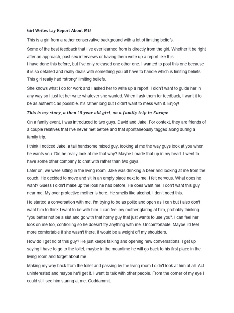 Girl's Lay Report on Unwanted Attention | PDF | Mindset