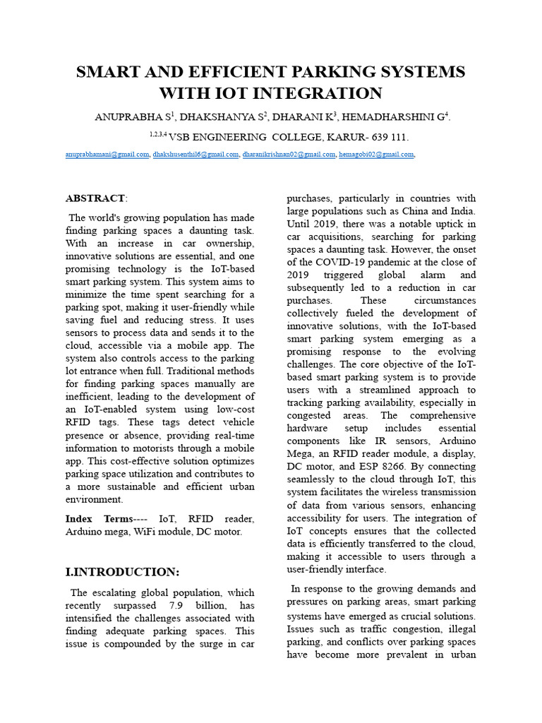 SMART AND EFFICIENT PARKING SYSTEMS WITH IOT INTEGRATION | Download ...